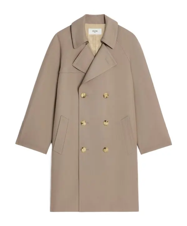 Celine Trench Coat In Wool Gabardine And Cotton