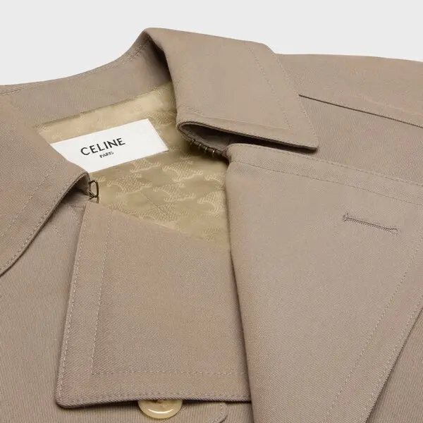 Celine Trench Coat In Wool Gabardine And Cotton