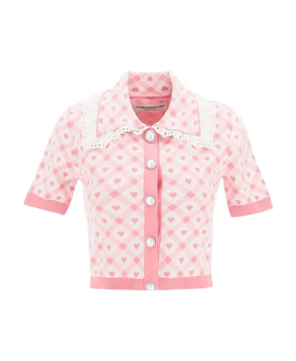 Alessandra Rich Cropped Jacquard Cardigan - Pink