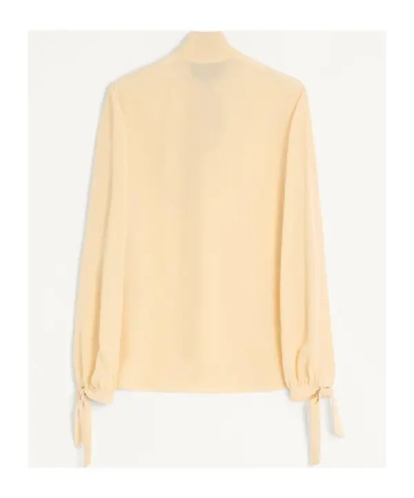 Valentino Garavani Crepe De Chine Long Sleeve Blouse With Fringe Detail
