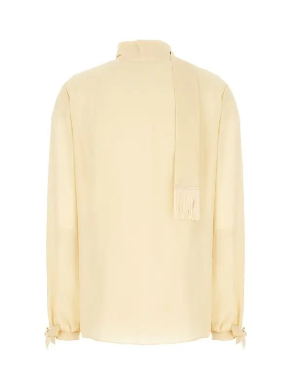 Valentino Garavani Crepe De Chine Long Sleeve Blouse With Fringe Detail - Birch