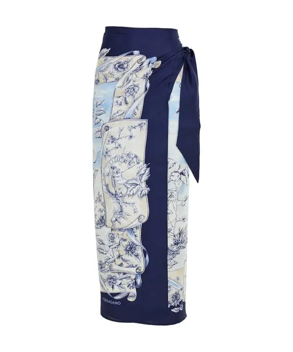 FERRAGAMO Voyage Print Silk Sarong - Blue