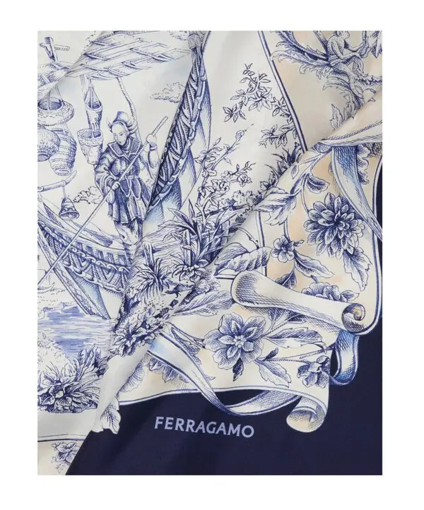 FERRAGAMO Voyage Print Silk Sarong - Blue