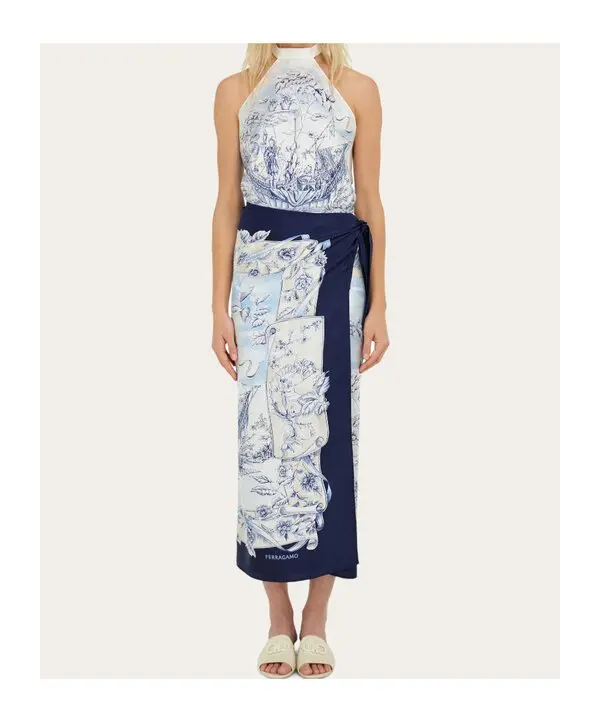 FERRAGAMO Voyage Print Silk Sarong - Blue