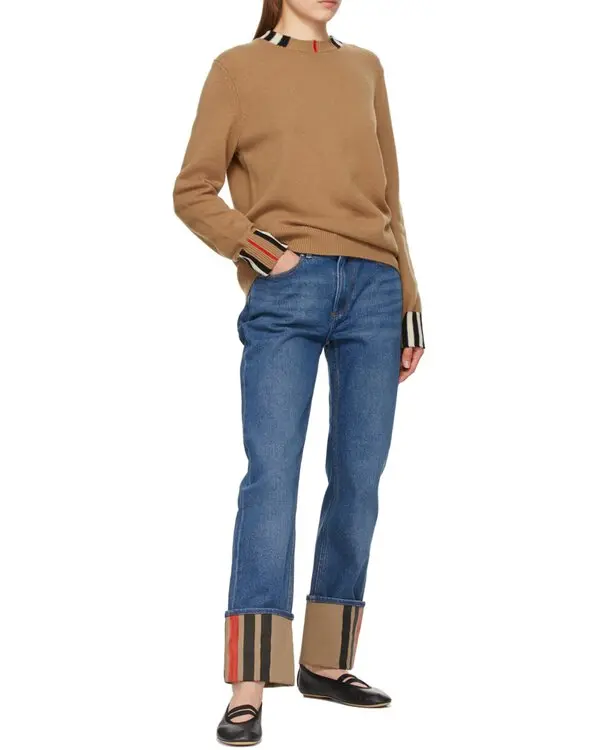 Burberry Cashmere Jumper With Striped Edging - Beige