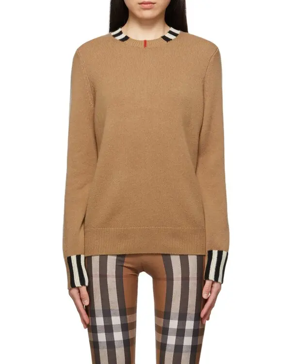 Burberry Cashmere Jumper With Striped Edging - Beige