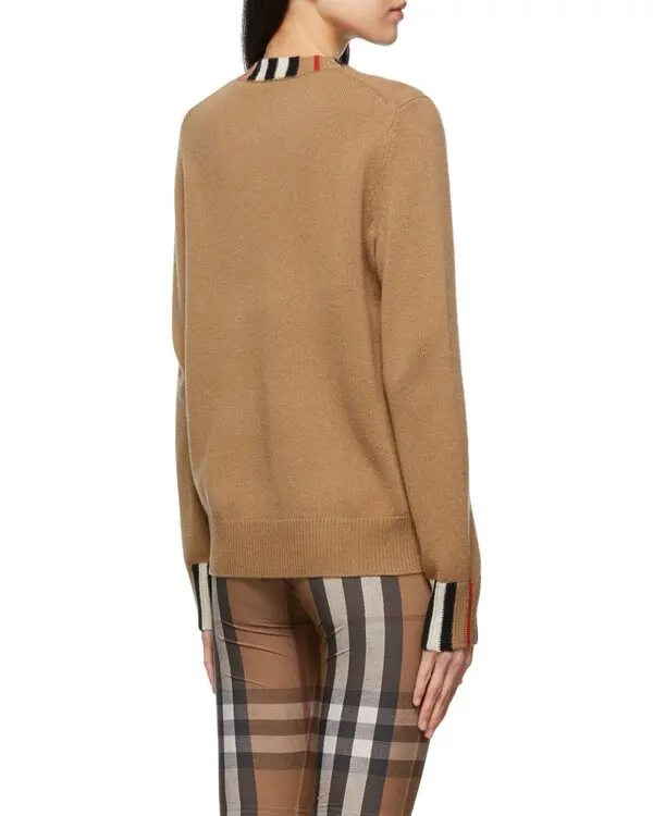 Burberry Cashmere Jumper With Striped Edging - Beige
