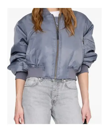 ANINE BING Cropped Bomber Jacket With Zip Closure - Gray