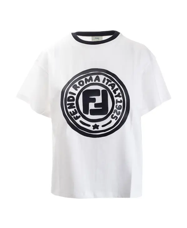 Fendi Logo Printed T-shirt With Round Neck - White