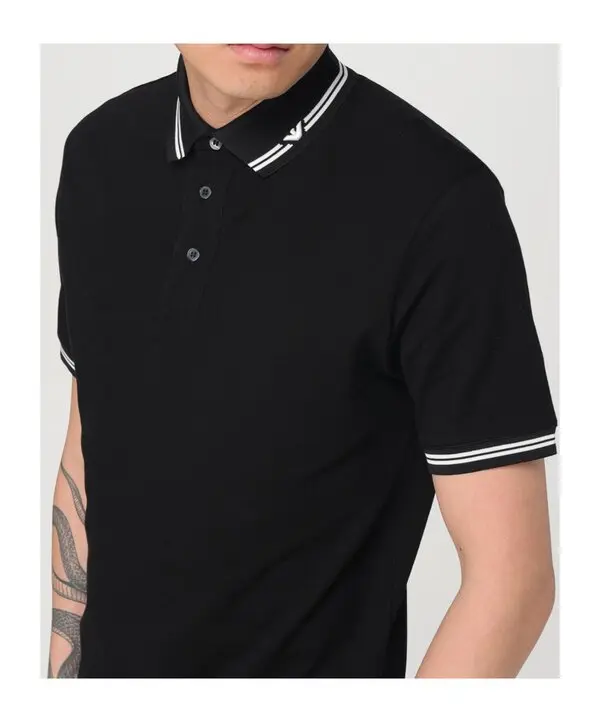 Emporio Armani Piped Collar Piqué Polo Shirt