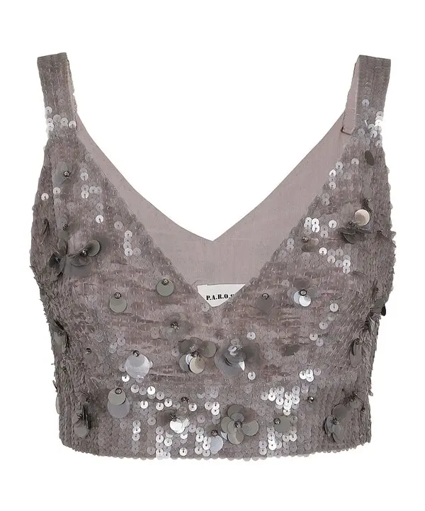 P.a.r.o.s.h Embellished Cropped Top - Gray