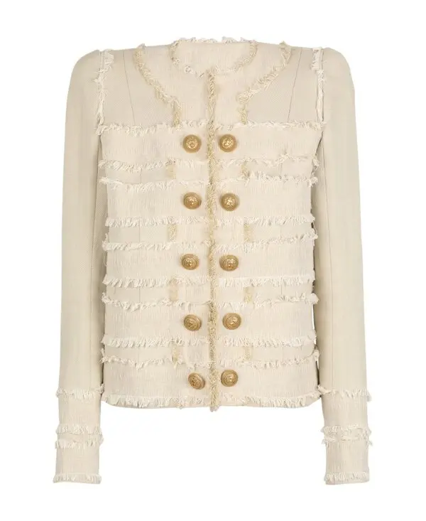 Balmain Fringed Tweed Jacket - Nude