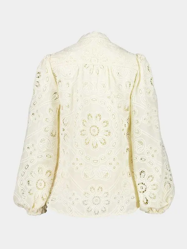 Zimmermann Openwork Stand-up Collar Shirt With Floral Cutouts