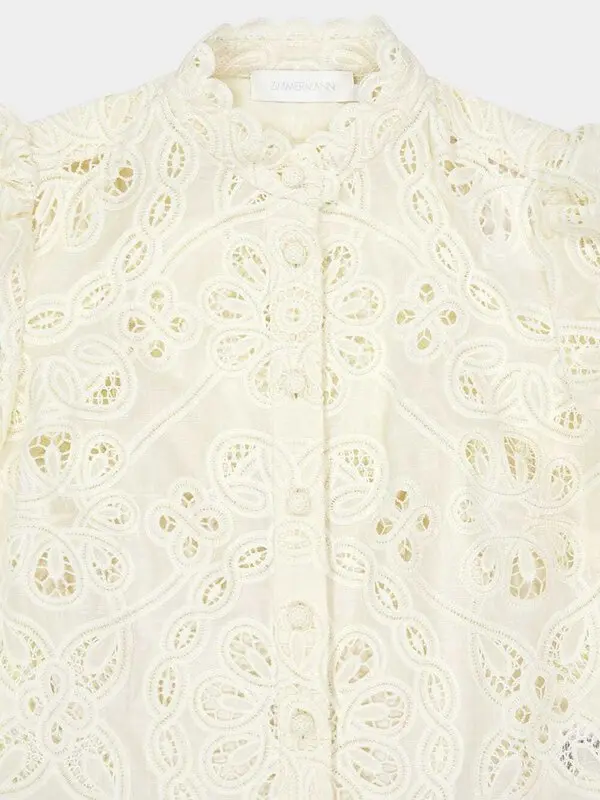 Zimmermann Openwork Stand-up Collar Shirt With Floral Cutouts