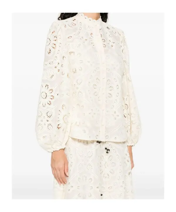 Zimmermann Openwork Stand-up Collar Shirt With Floral Cutouts