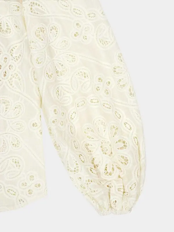 Zimmermann Openwork Stand-up Collar Shirt With Floral Cutouts