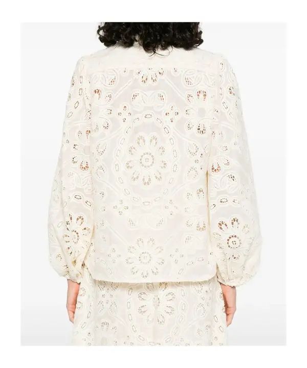 Zimmermann Openwork Stand-up Collar Shirt With Floral Cutouts