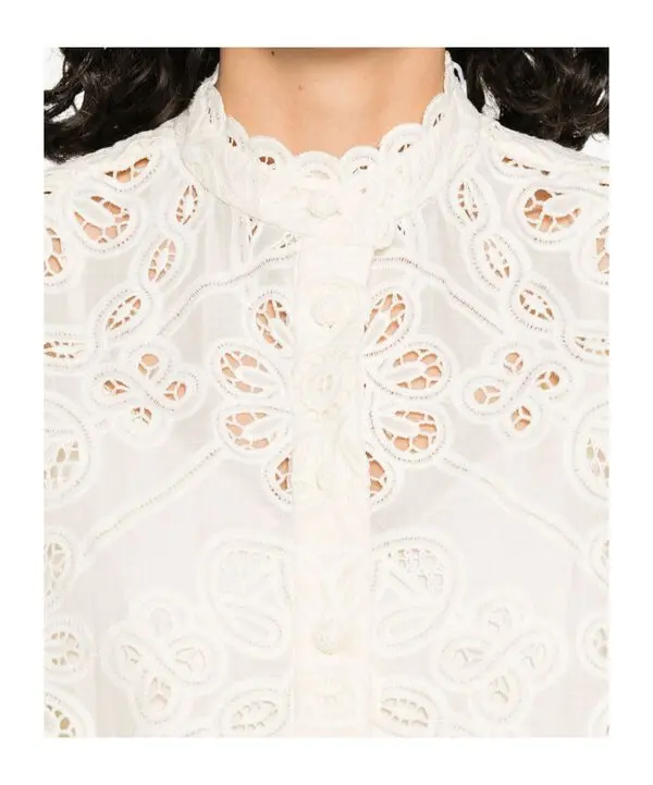 Zimmermann Openwork Stand-up Collar Shirt With Floral Cutouts