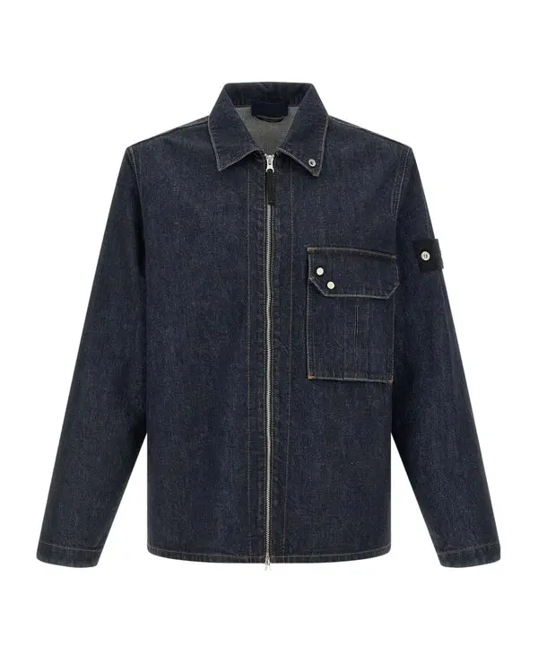 Stone Island Logo Patch Denim Shirt - Blue