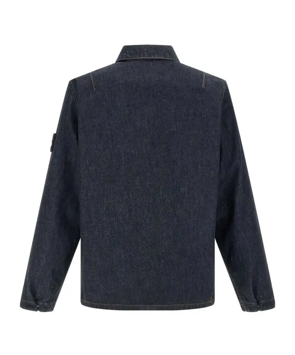 Stone Island Logo Patch Denim Shirt - Blue
