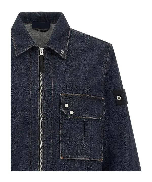 Stone Island Logo Patch Denim Shirt - Blue