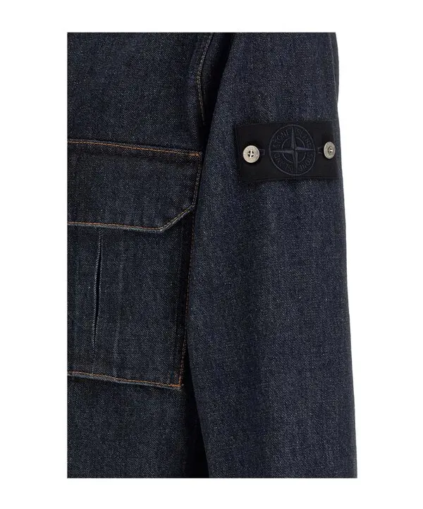 Stone Island Logo Patch Denim Shirt - Blue