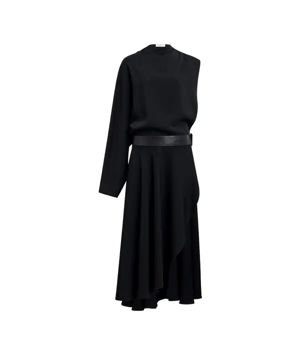 Alaïa Asymmetrical Belted High Neck Dress