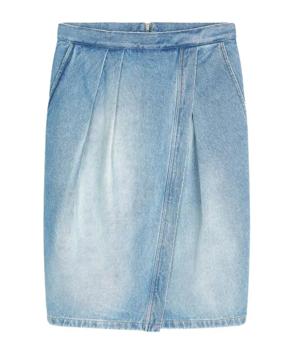 Dries Van Noten Denim Midi Skirt With Pleat Detailing