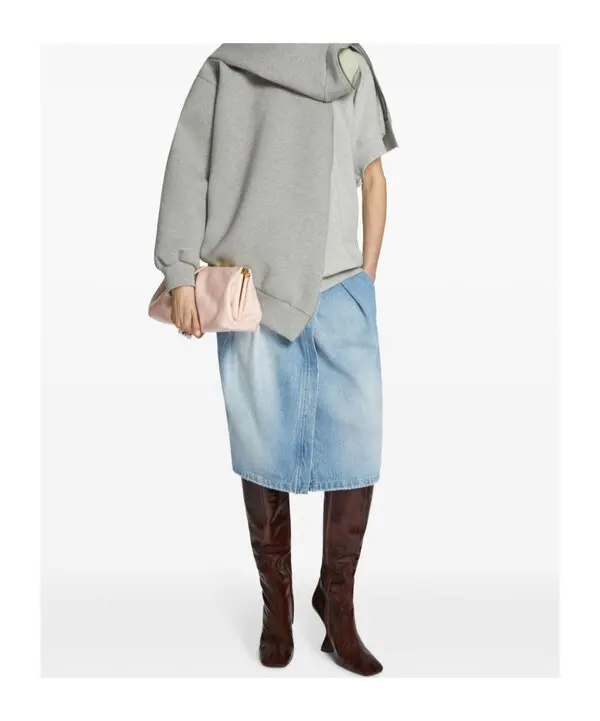 Dries Van Noten Denim Midi Skirt With Pleat Detailing