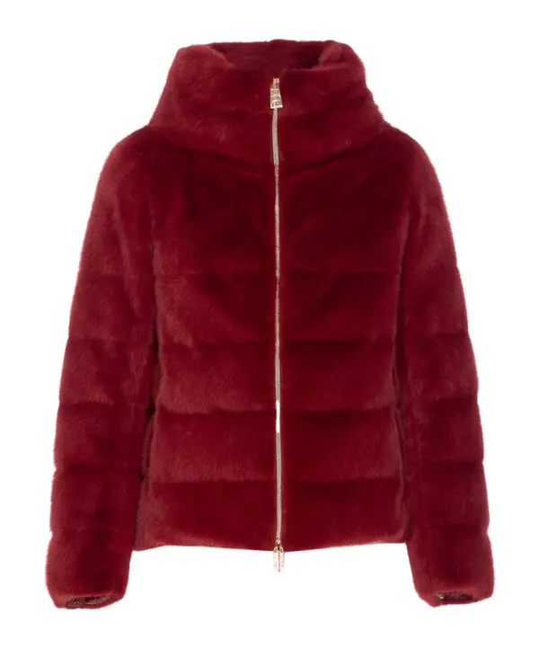 Herno Faux Fur Zipped Down Jacket - Red