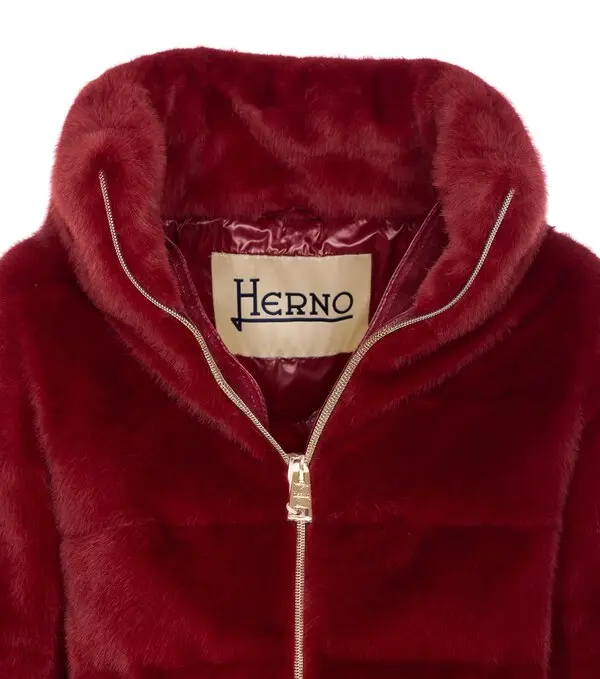 Herno Faux Fur Zipped Down Jacket - Red