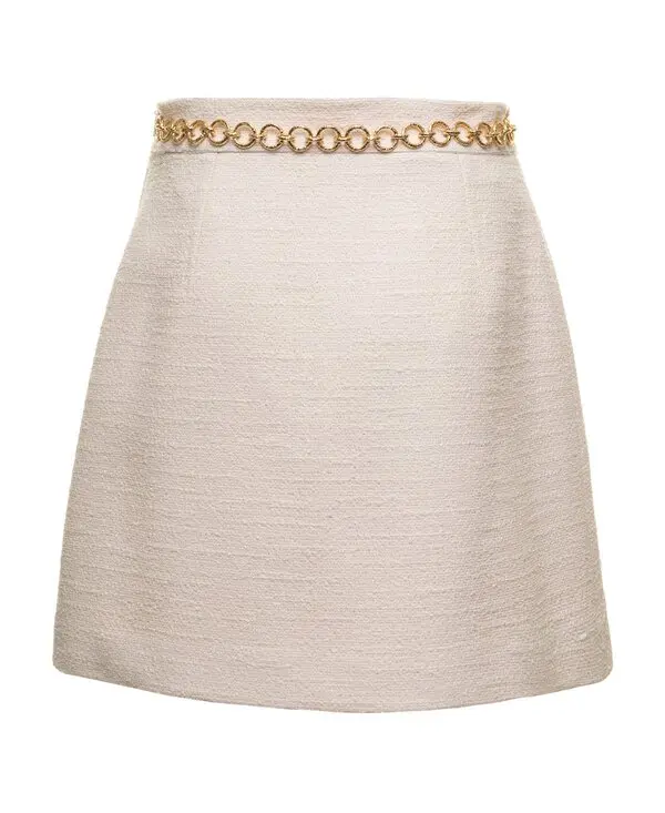 Gucci A-line Bouclé Miniskirt With Gold Chain Belt