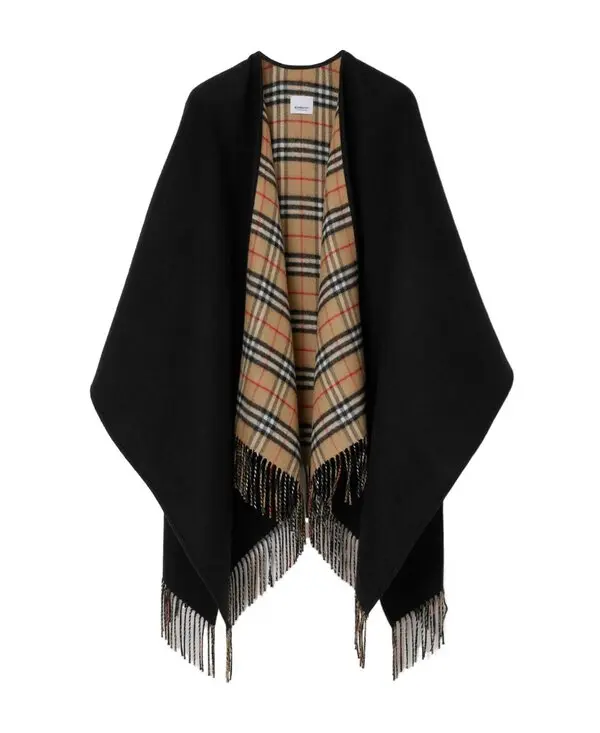 Burberry Fringed-edge Reversible Cape - Black