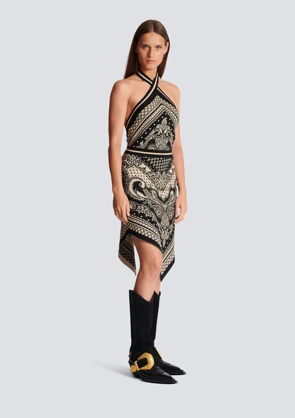 Balmain Backless Knit Paisley And Monogram Dress - Black