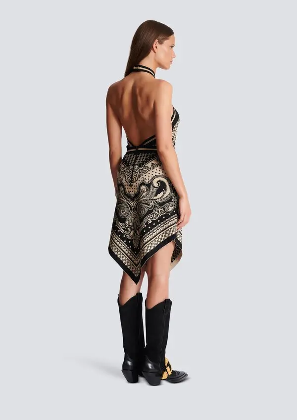 Balmain Backless Knit Paisley And Monogram Dress - Black