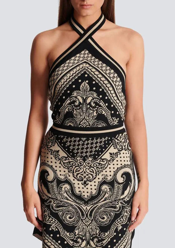 Balmain Backless Knit Paisley And Monogram Dress - Black