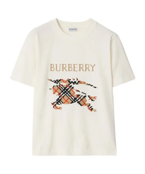 Burberry Logo & Equestrian Knight Design Crewneck T-shirt - Chalk