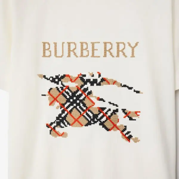Burberry Logo & Equestrian Knight Design Crewneck T-shirt - Chalk