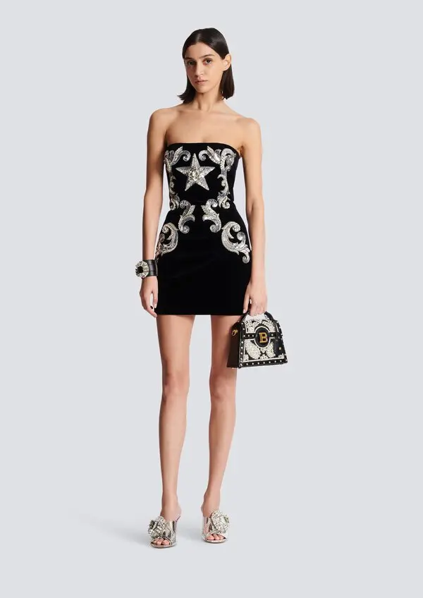 Balmain Paisley Embroidered Strapless Mini Dress