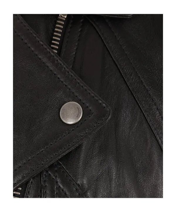 Saint Laurent Belted Zip Detailed Biker Coat