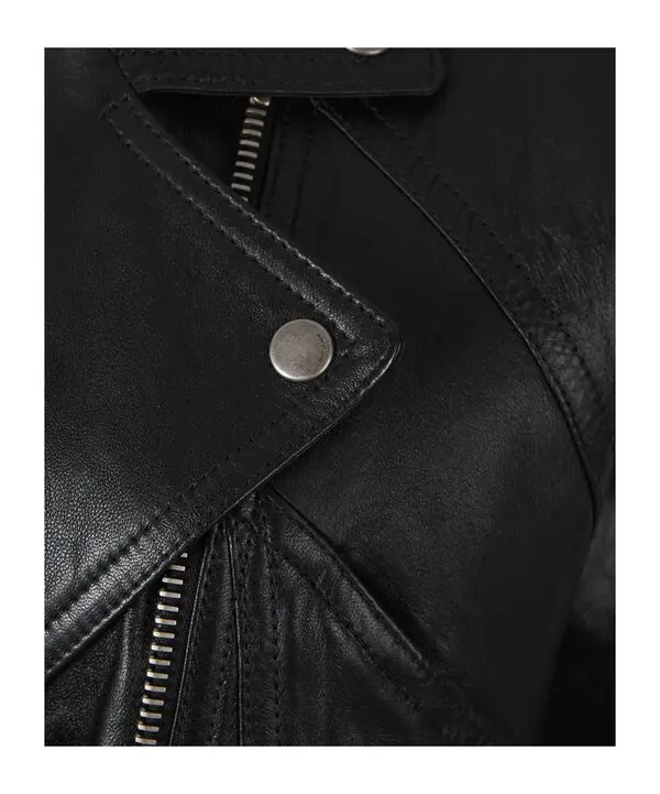 Saint Laurent Belted Zip Detailed Biker Coat