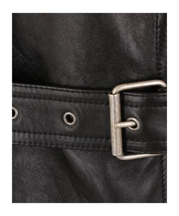 Saint Laurent Belted Zip Detailed Biker Coat