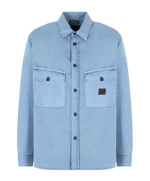 Emporio Armani Double Pocket Cotton Shirt Jacket - Light Blue