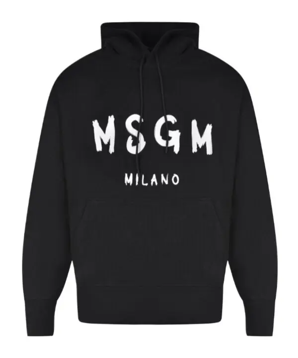 MSGM Logo Print Drawstring Hoodie - Black