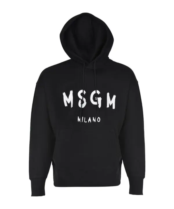 MSGM Logo Print Drawstring Hoodie - Black