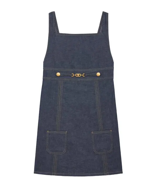 Celine Empire Mini Dress In Raw Wash Denim - Original Indigo