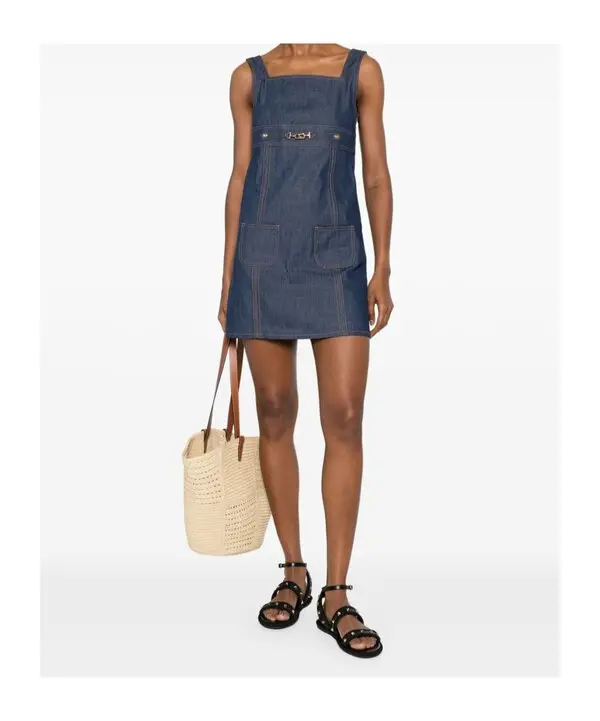 Celine Empire Mini Dress In Raw Wash Denim