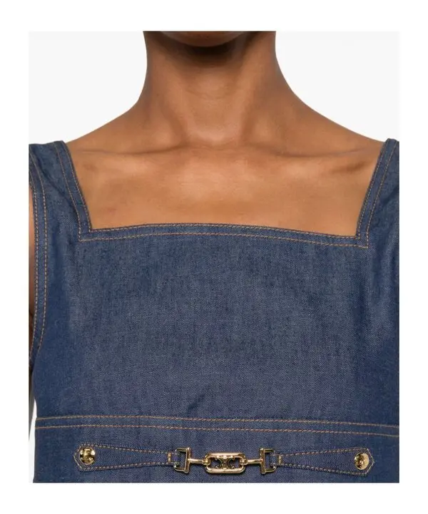 Celine Empire Mini Dress In Raw Wash Denim