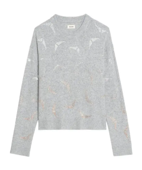 Zadig&Voltaire Markuz Jumper With Rhinestone Wings - Light Heather Grey