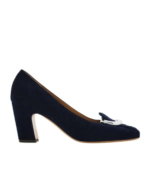 FERRAGAMO Gancini Block Heel Pumps - Navy Blue